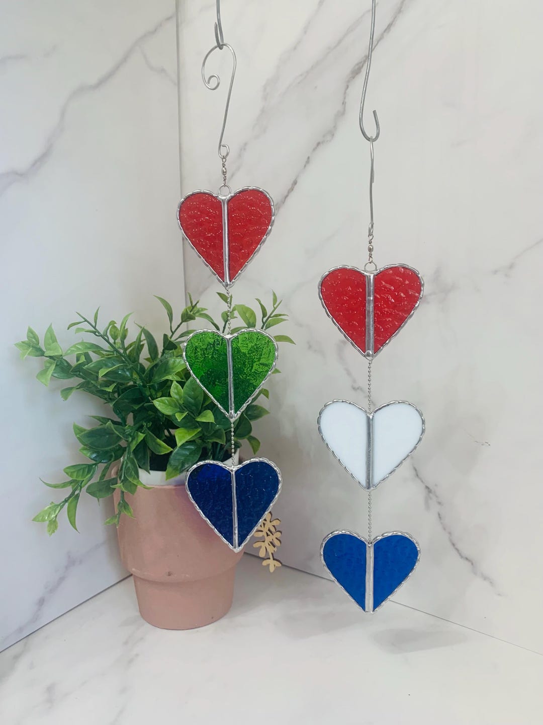Stained Glass Handmade Triple Hearts - Etsy