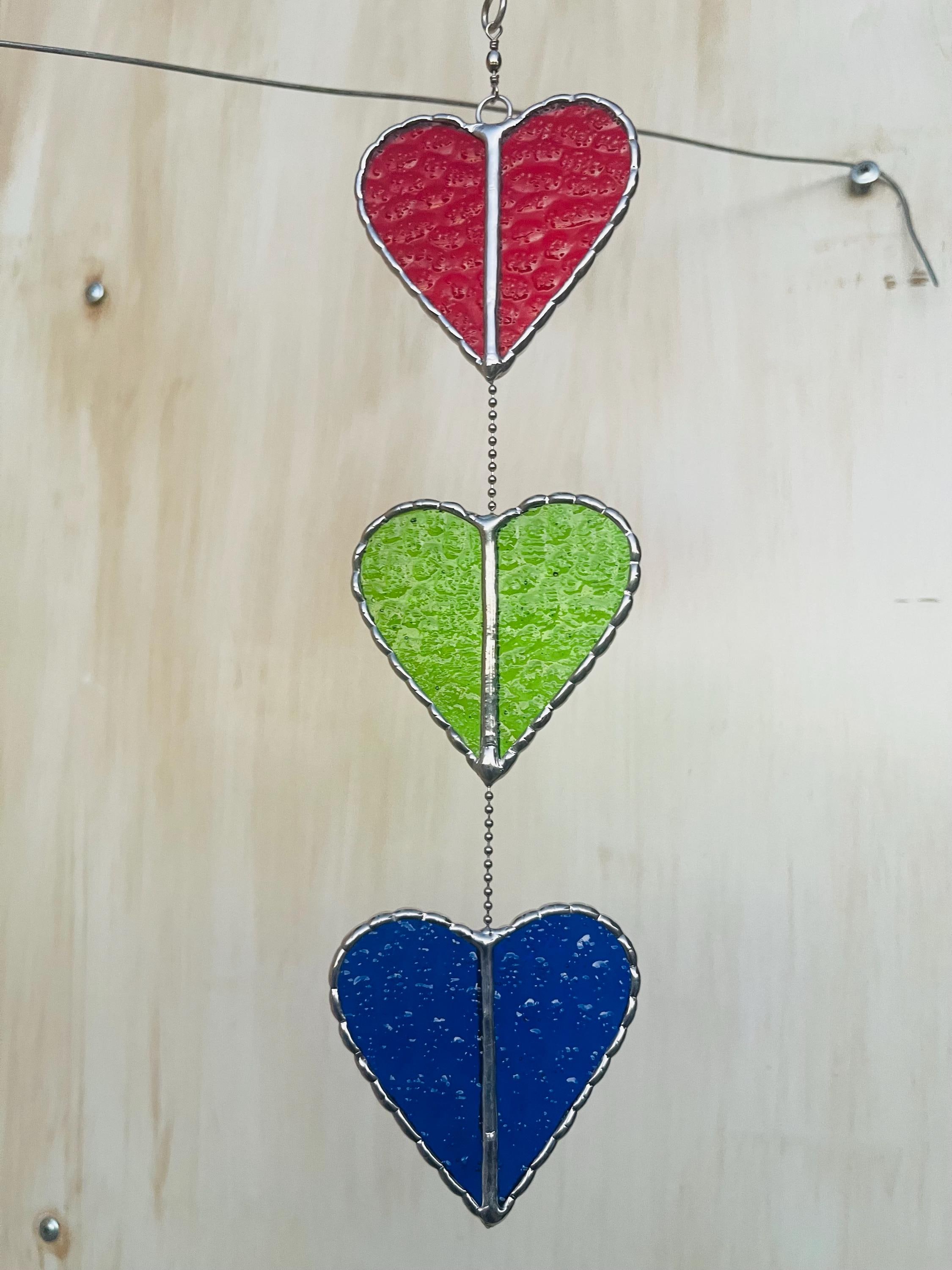 Stained Glass Handmade Triple Hearts - Etsy