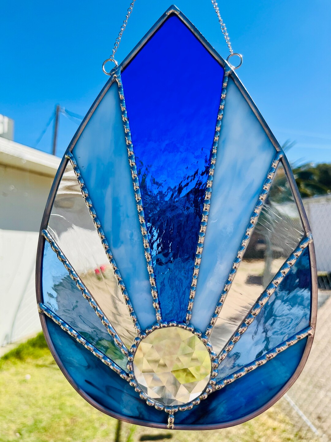 Large Stained Glass Raindrop in Blues - Etsy