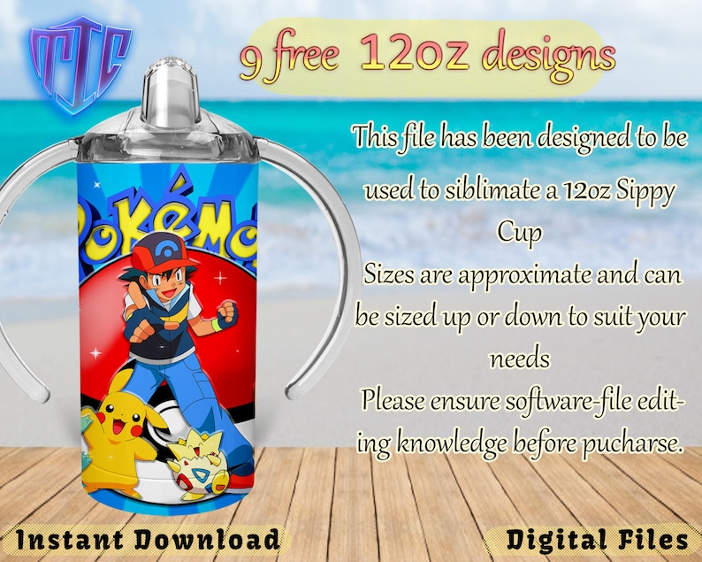 Pokemon Sippy 12oz Tumbler Design, Doggy Sublimation Design, Kids Cup ...