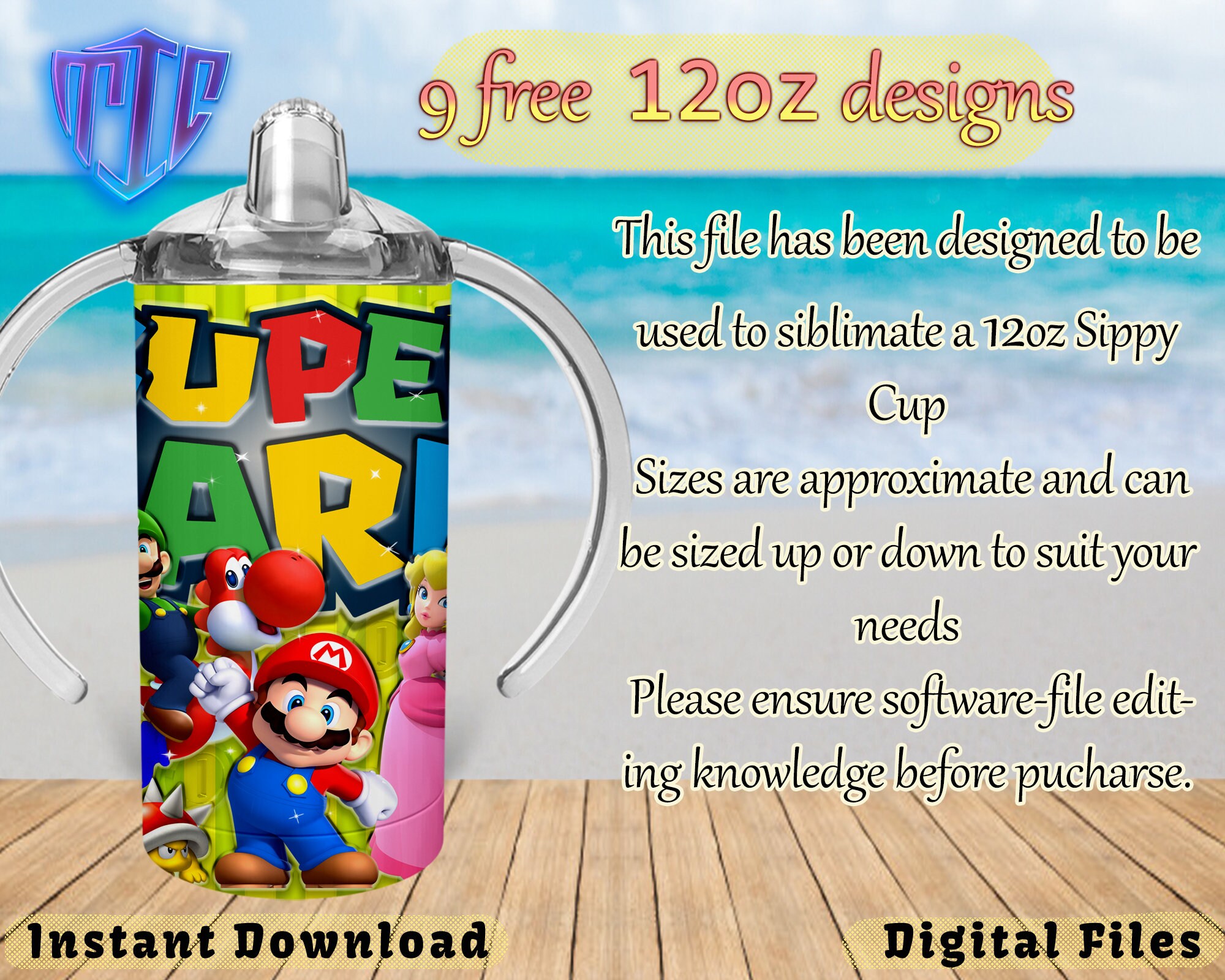Super Mario Bross Sippy 12oz Tumbler Design, Sublimation Design, Kids ...
