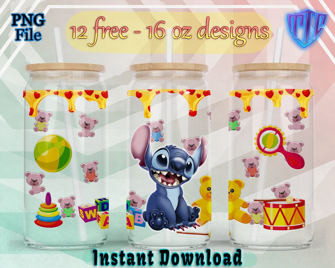 Stitch 16oz Libbey Cup Design, Sublimation Wrap Design, Kids Cup Design ...