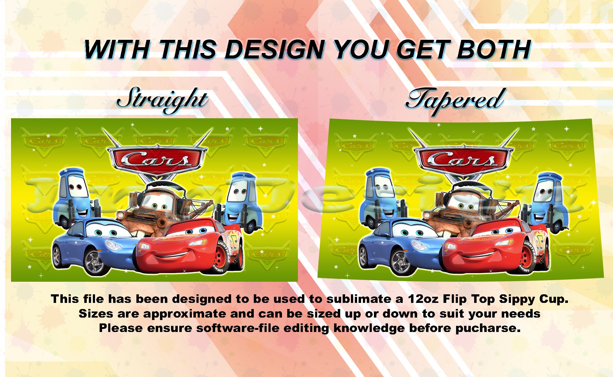 Cars Flip Top 12oz Tumbler Design, Sublimation Design, Kids Cup Design ...