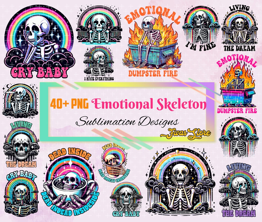 50 Sarcastic Skeleton PNG Mega Bundle, Crying Skull PNG, Snarky ...