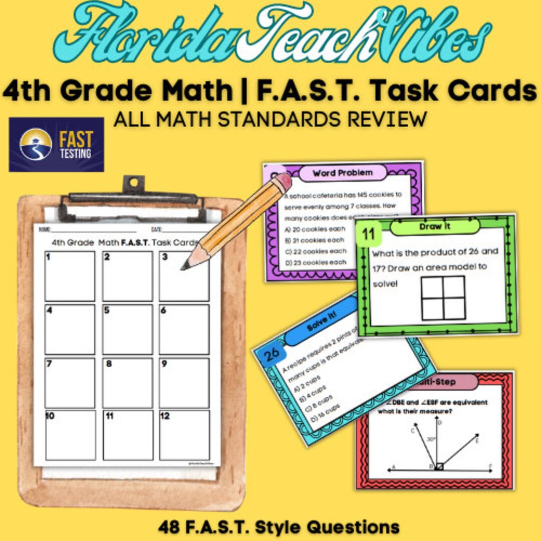 Fourth Grade F.A.S.T. Test Prep: Math Spiral Review ALL STANDARDS Task ...