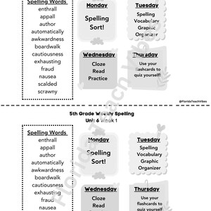 Florida Benchmark Advanced Unit 6 | 5th Grade Spelling Weekly ...