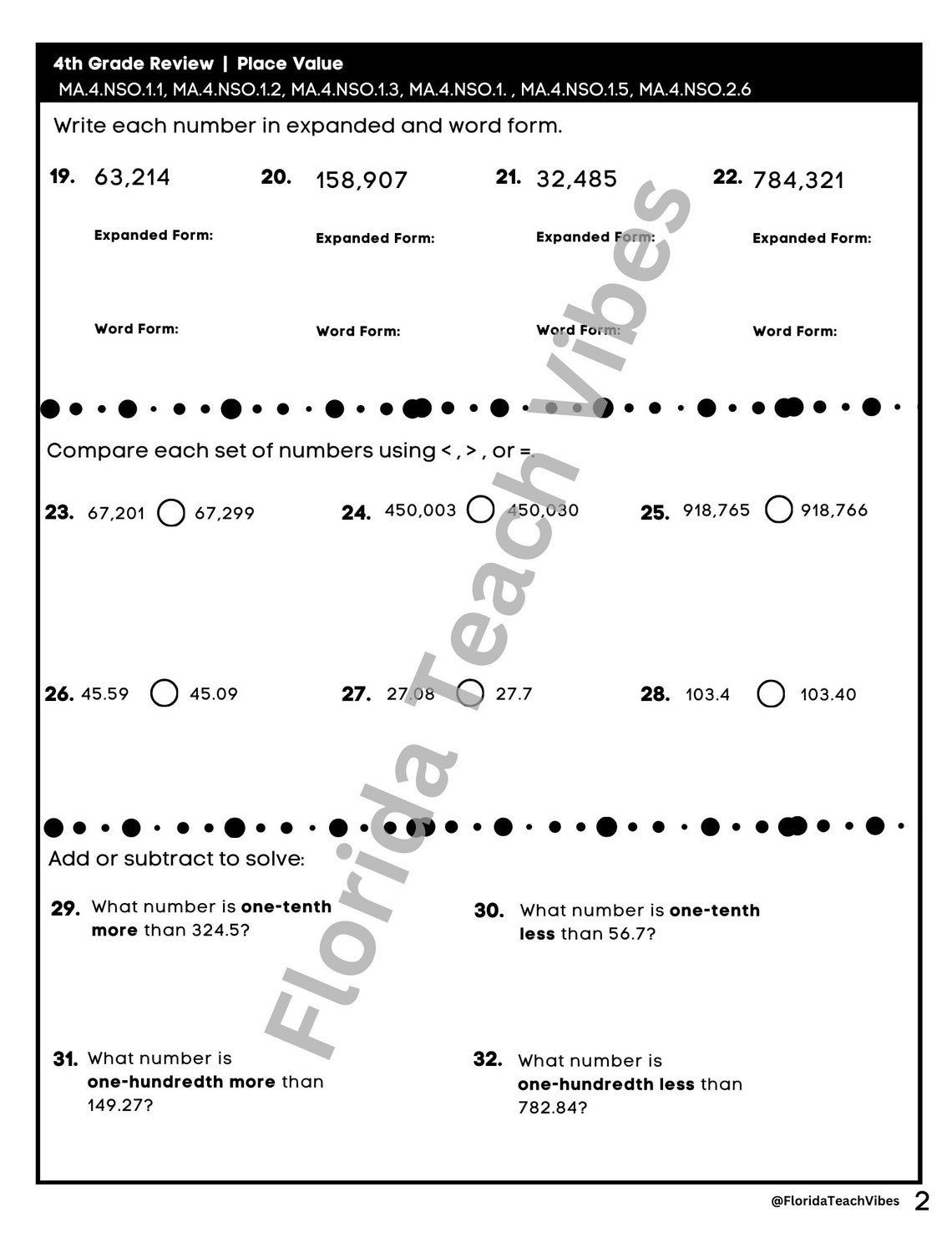 Fourth Grade BEST Standards | Math Number Sense Review | 5th Grade Step ...