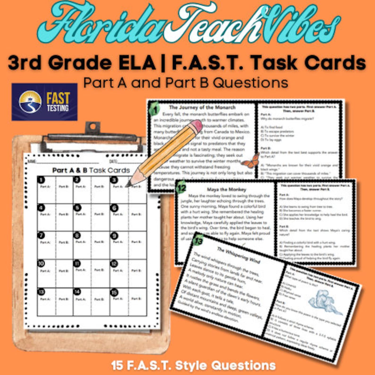 Third Grade F.A.S.T. Test Prep: Reading Comp With Text Evidence Task ...