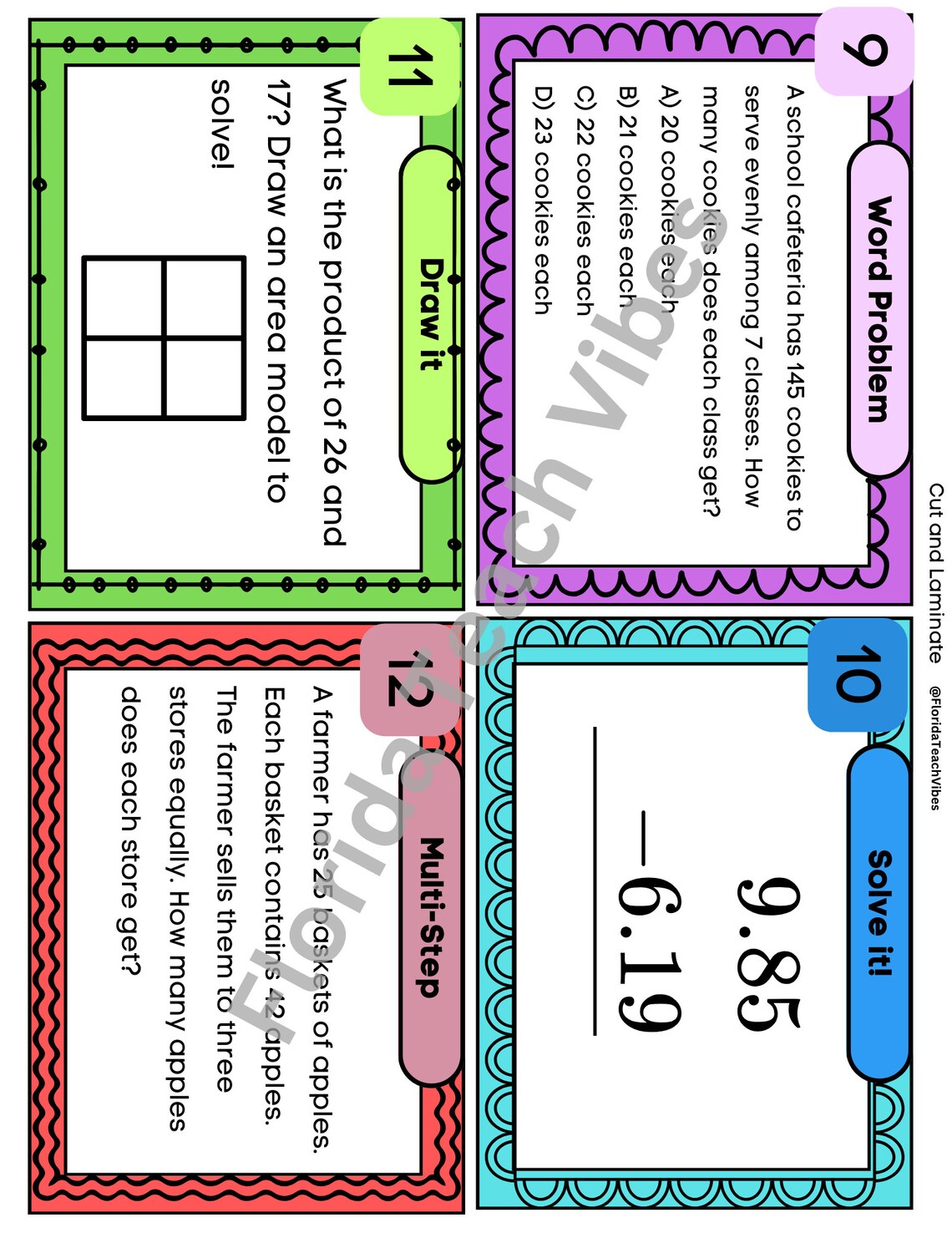 Fourth Grade F.A.S.T. Test Prep: Math Spiral Review ALL STANDARDS Task ...