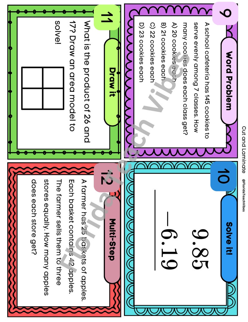 Fourth Grade F.A.S.T. Test Prep: Math Spiral Review ALL STANDARDS Task ...
