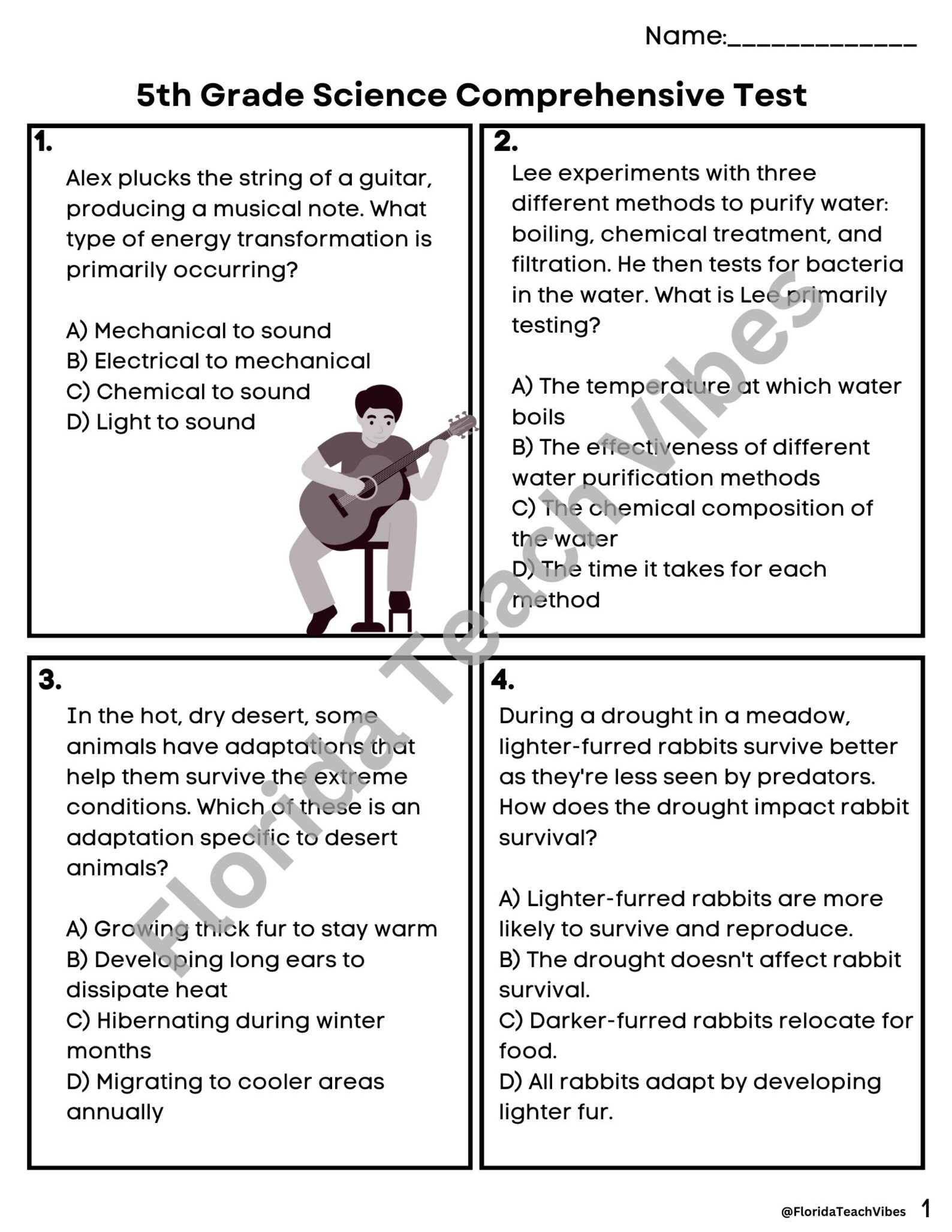 5th Grade Florida F.A.S.T. Science Prep: Comprehensive Practice Test - Etsy