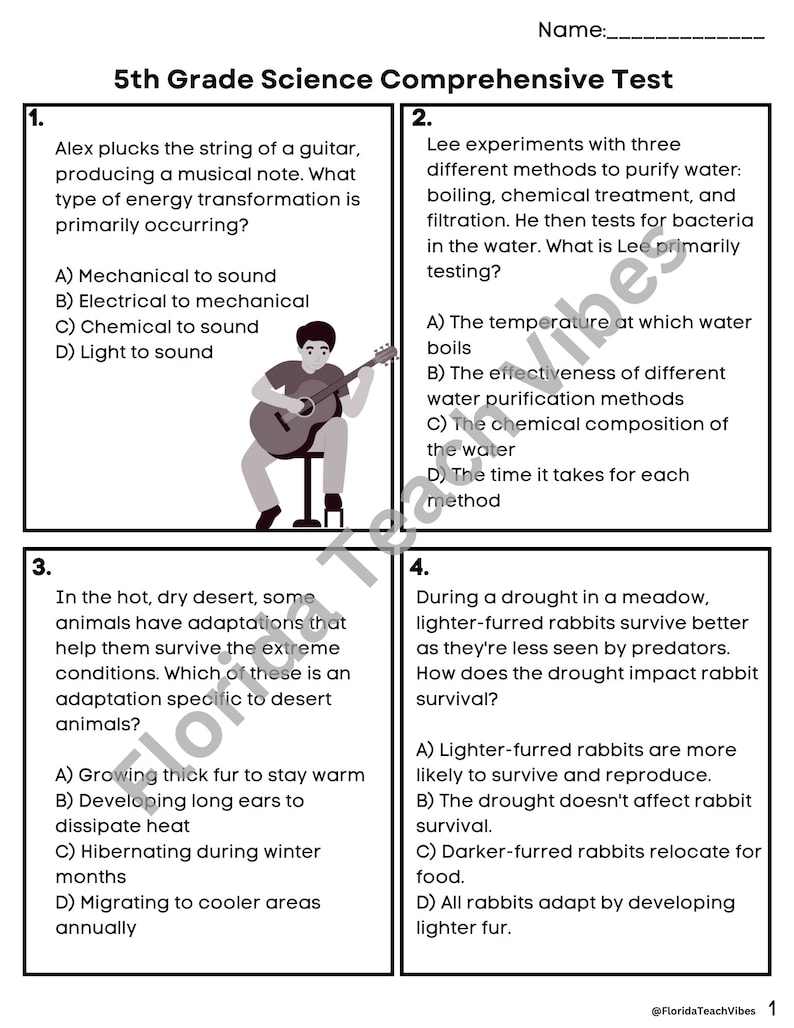 5th Grade Florida F.A.S.T. Science Prep: Comprehensive Practice Test - Etsy