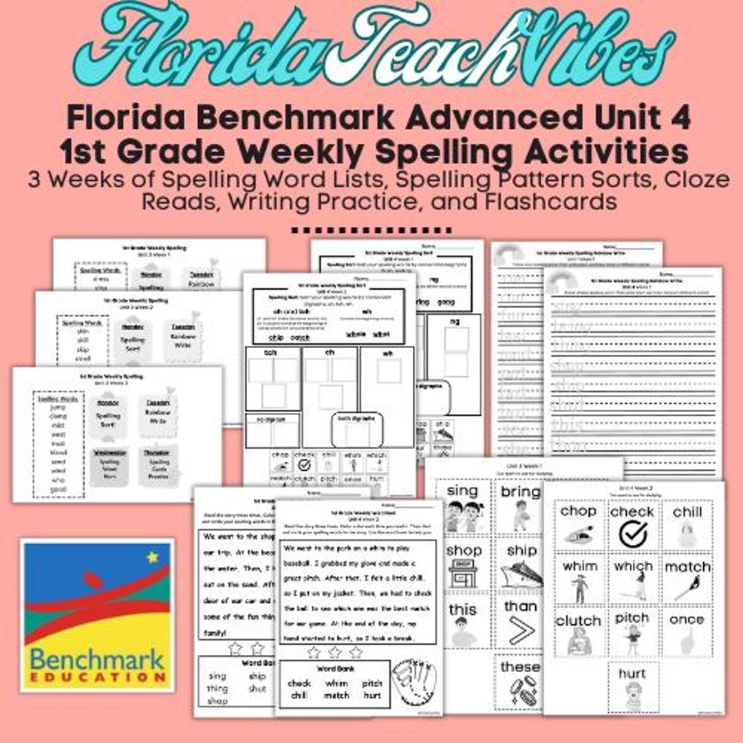Florida Benchmark Advanced Unit 4 | First Grade Spelling Weekly ...