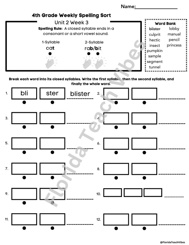 Florida Benchmark Advanced Unit 2 | 4th Grade Spelling Weekly ...