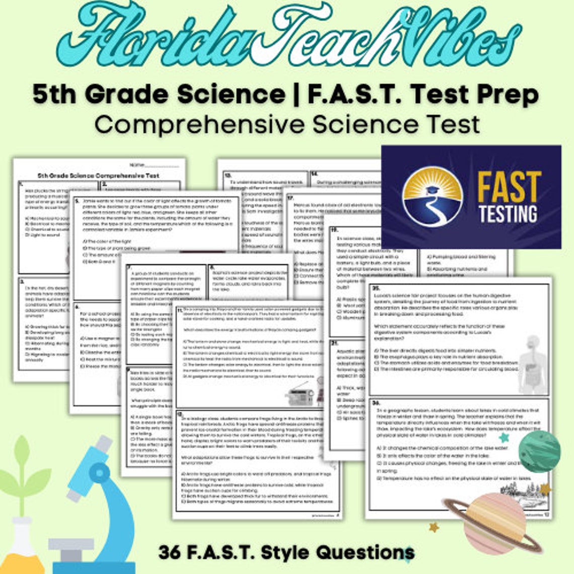 5th Grade Florida F.A.S.T. Science Prep: Comprehensive Practice Test - Etsy