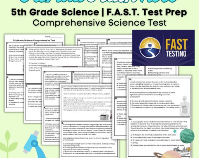 5th Grade Florida F.A.S.T. Science Prep: Comprehensive Practice Test - Etsy