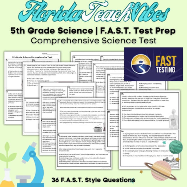 5th Grade Florida F.A.S.T. Science Prep: Comprehensive Practice Test - Etsy