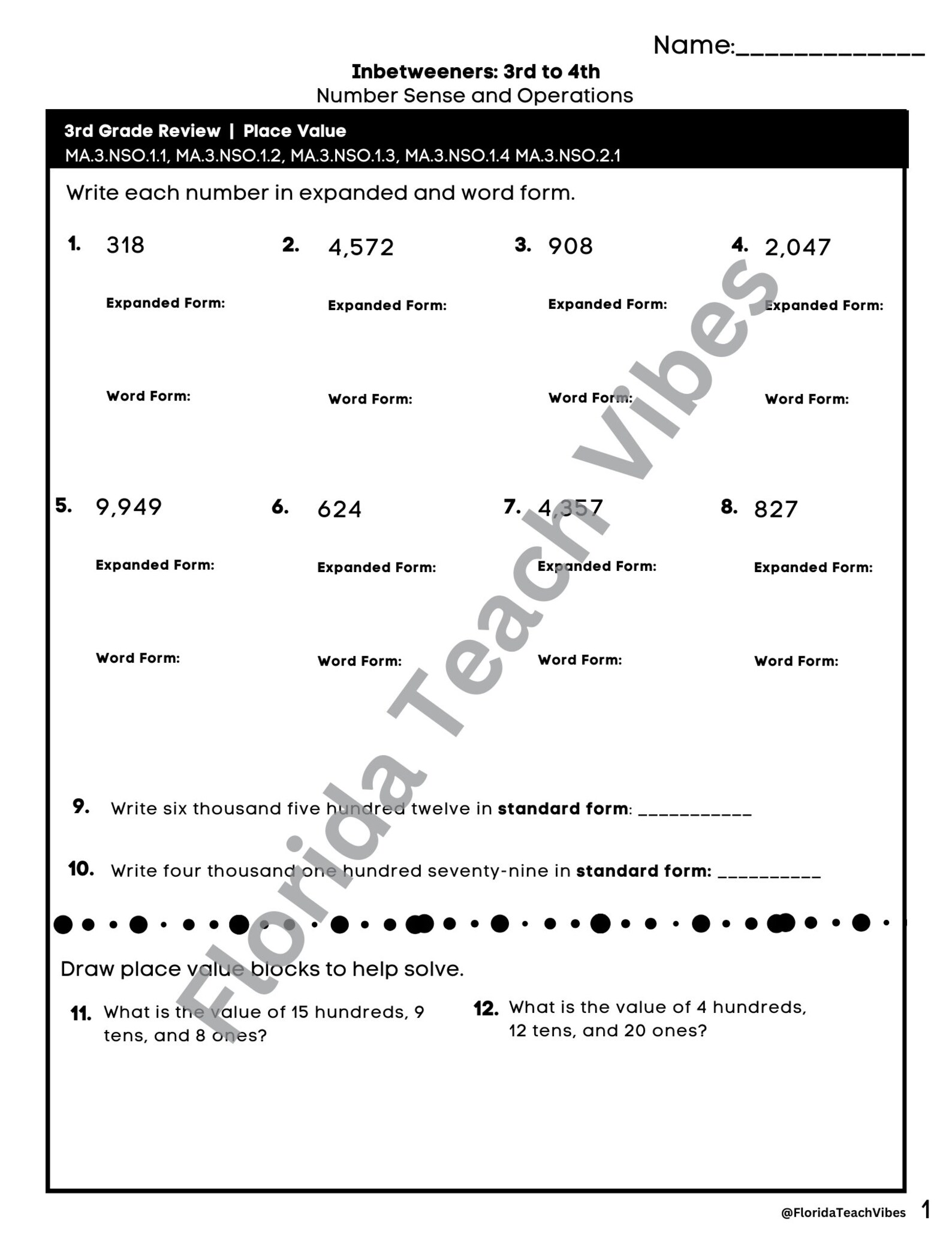 Third Grade BEST Standards | Math Number Sense Review | 4th Grade Step ...