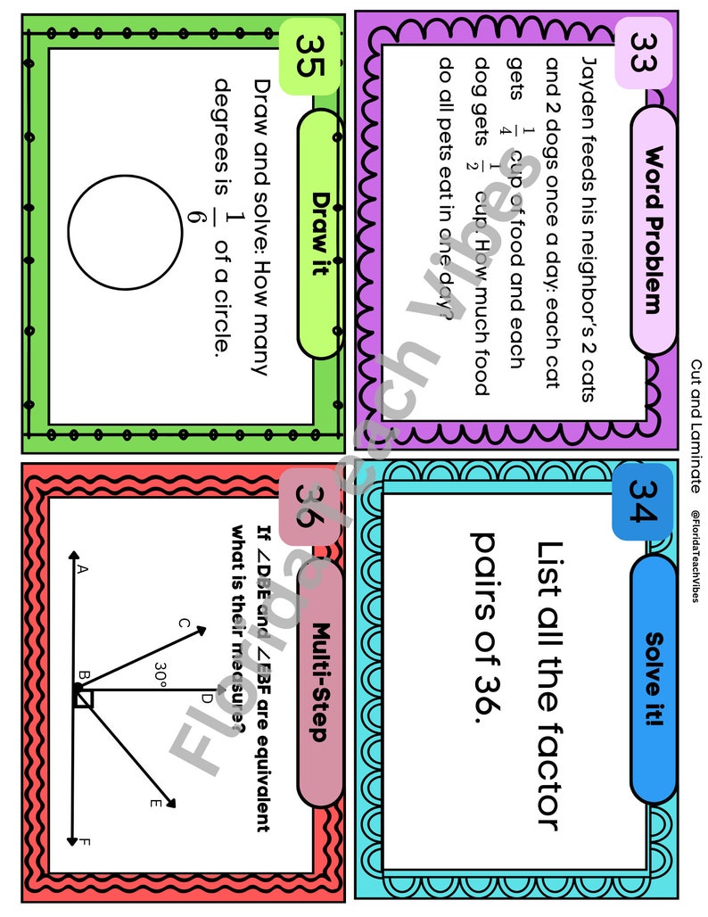 Fourth Grade F.A.S.T. Test Prep: Math Spiral Review ALL STANDARDS Task ...