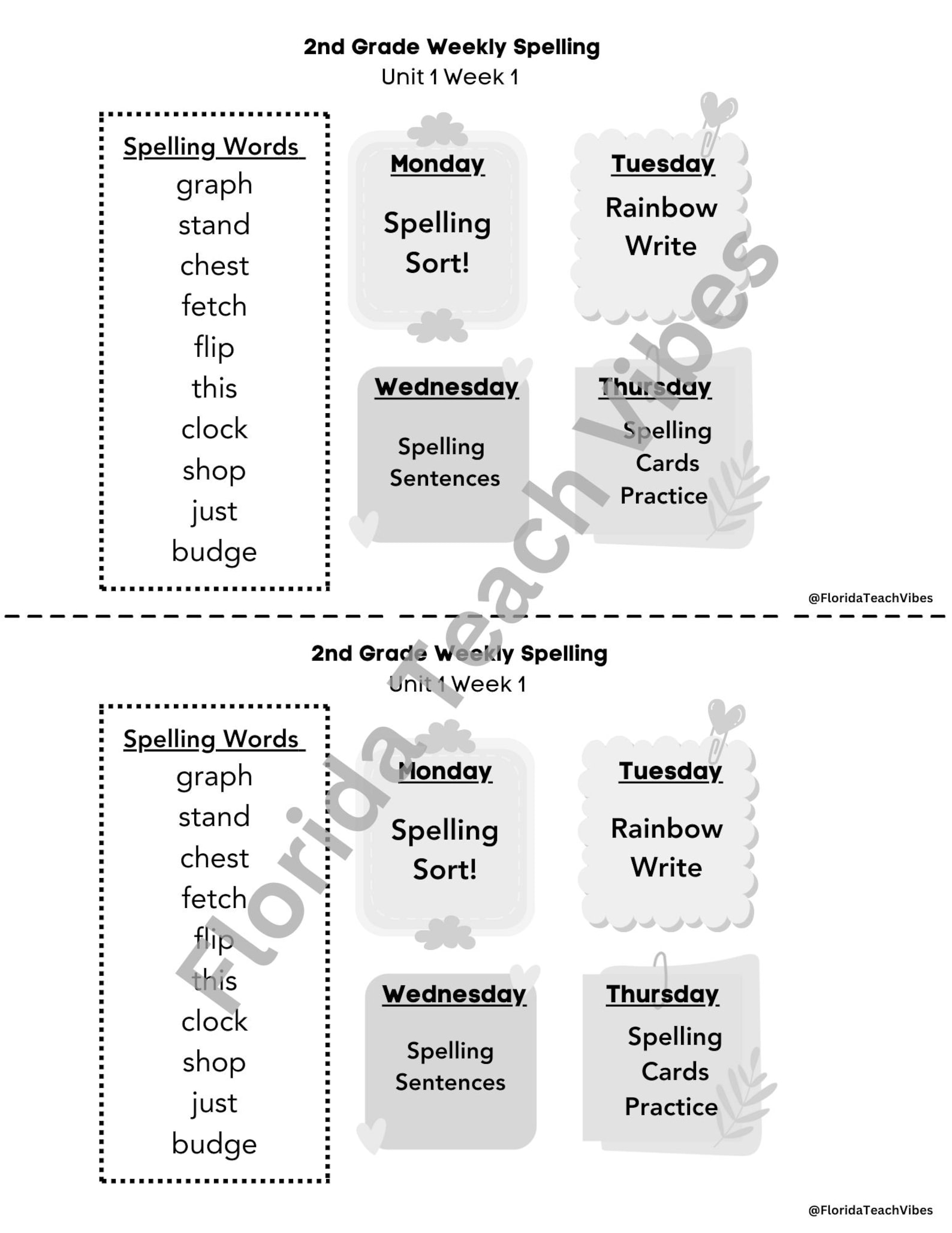 Florida Benchmark Advanced Unit 1 | Second Grade Spelling Weekly ...