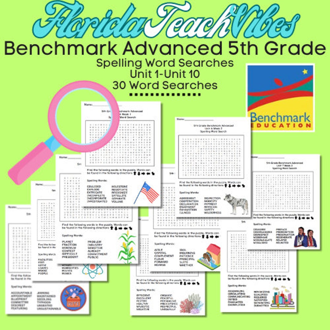 Florida Benchmark Advanced 5th Grade Spelling Word Searches Unit 1-10 ...