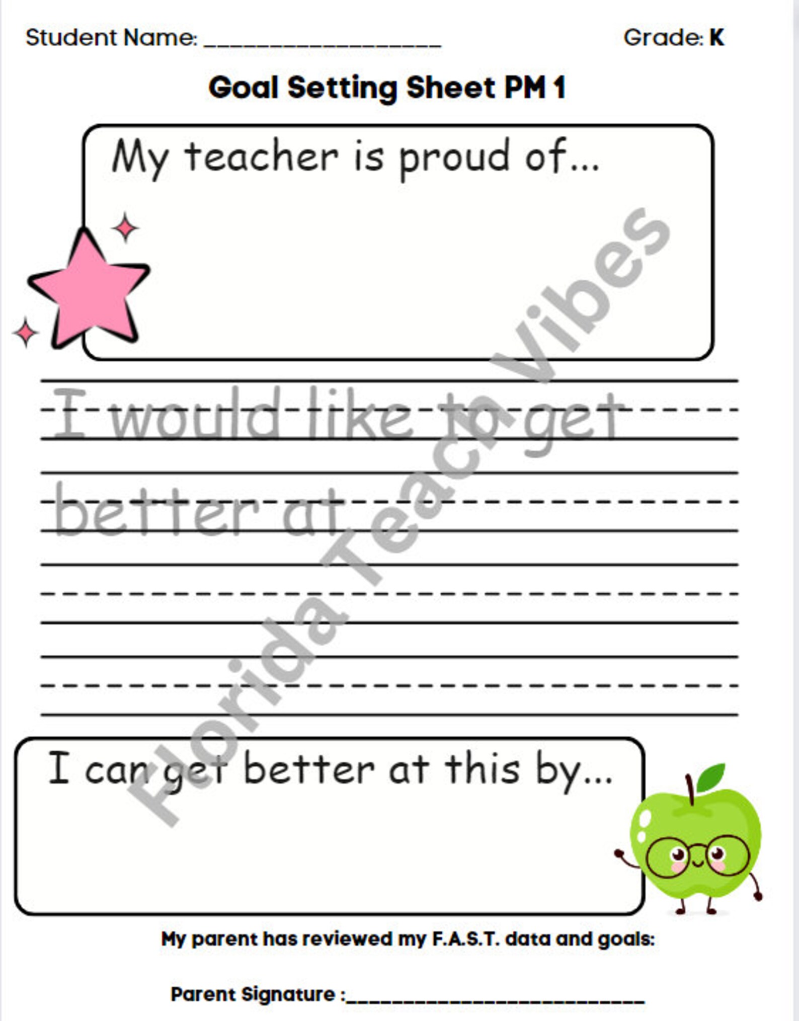 F.A.S.T. K-2 Data Tracking and Goal Setting Sheets for Student Success ...