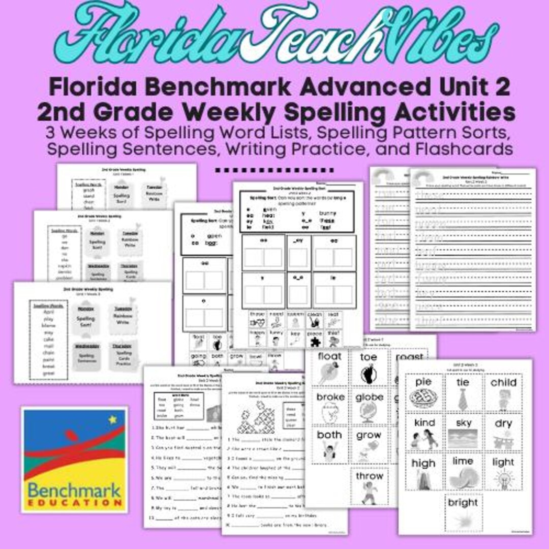Florida Benchmark Advanced Unit 2 | Second Grade Spelling Weekly ...