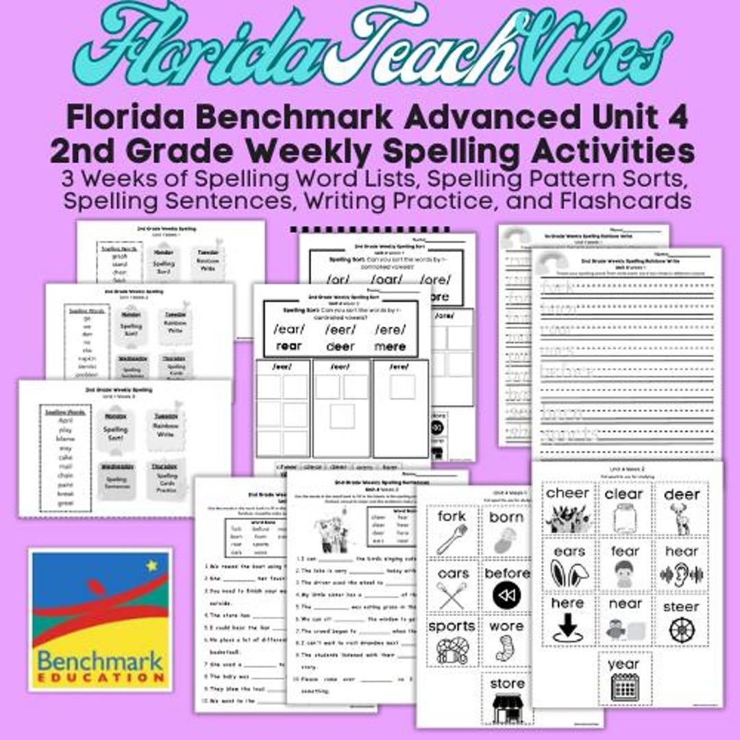 Florida Benchmark Advanced Unit 4 | Second Grade Spelling Weekly ...