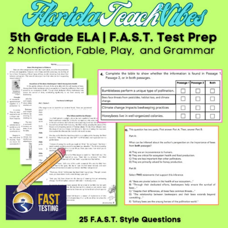 Fifth Grade F.A.S.T. ELA Practice Test: Comprehensive Reading & Grammar ...