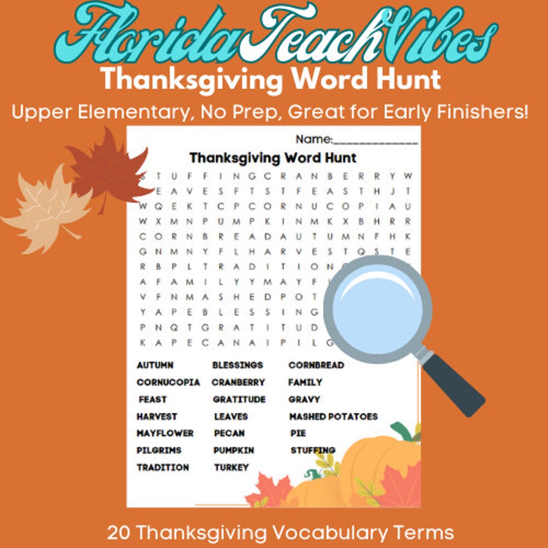 Thanksgiving Word Hunt | Upper Elementary Word Search 3rd-5th - Etsy
