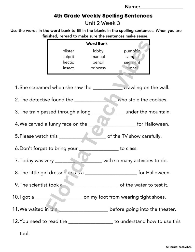 Florida Benchmark Advanced Unit 2 | 4th Grade Spelling Weekly ...