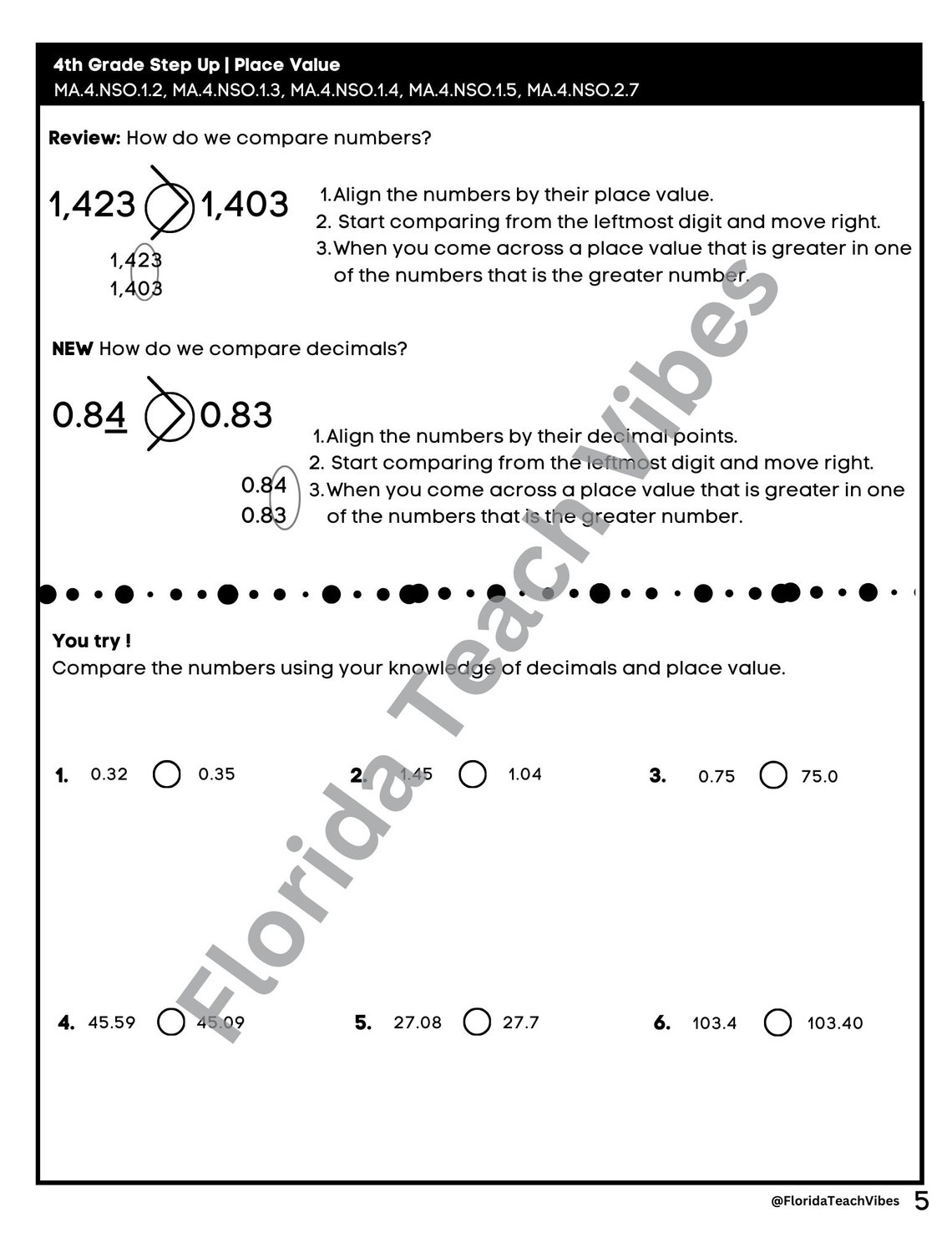 Third Grade BEST Standards | Math Number Sense Review | 4th Grade Step ...