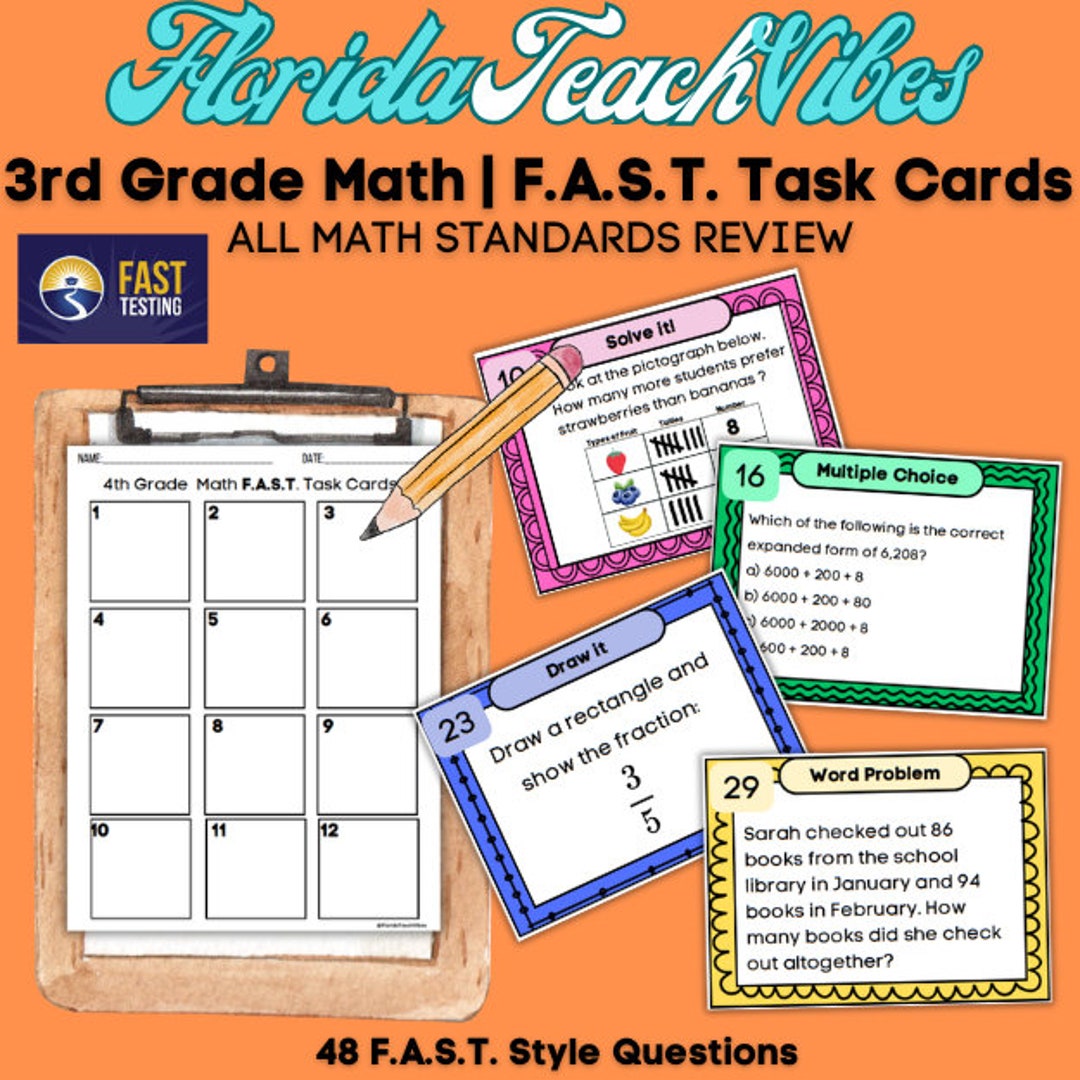 Third Grade F.A.S.T. Test Prep: Math Spiral Review ALL STANDARDS Task ...