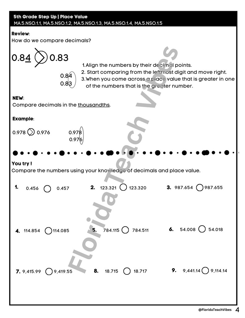 Fourth Grade BEST Standards | Math Number Sense Review | 5th Grade Step ...