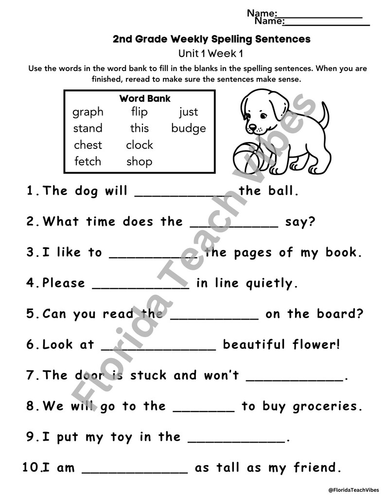 Florida Benchmark Advanced Unit 1 | Second Grade Spelling Weekly ...