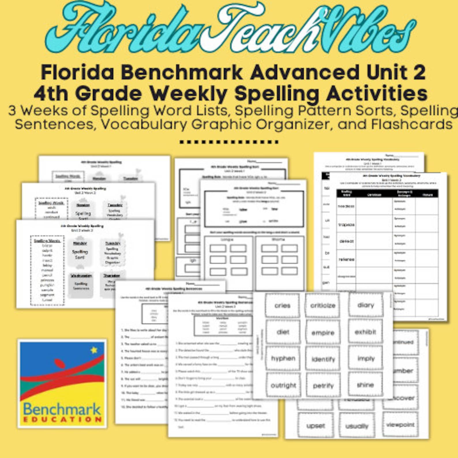 Florida Benchmark Advanced Unit 2 | 4th Grade Spelling Weekly ...