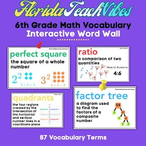 6th Grade Math Vocabulary Interactive Word Wall | 87 Terms! - Etsy