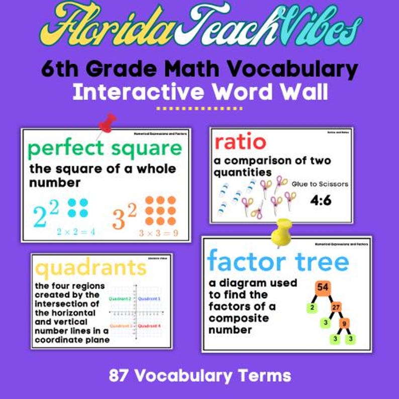 6th Grade Math Vocabulary Interactive Word Wall | 87 Terms! - Etsy