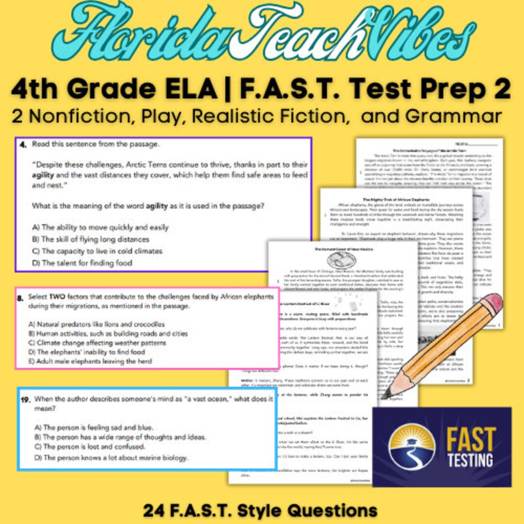 Fourth Grade F.A.S.T. ELA Practice Test: Comprehensive Reading ...