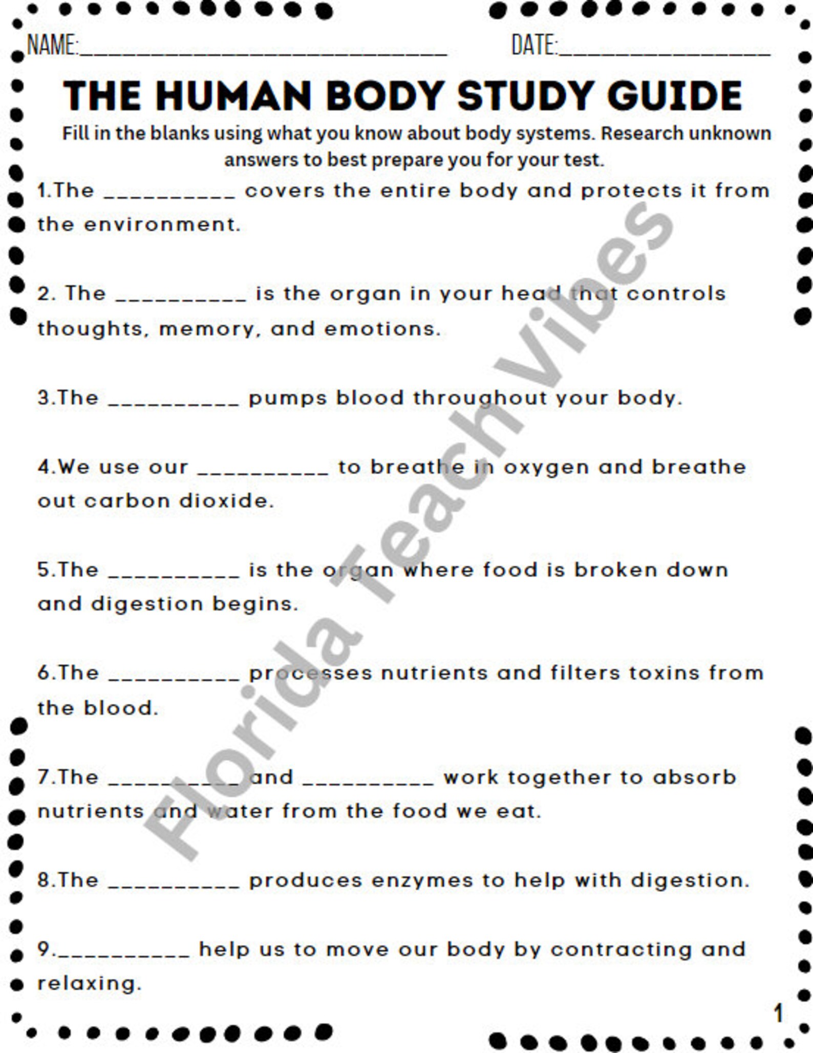 5th Grade Science | Body Systems | F.A.S.T. Test Prep - Etsy