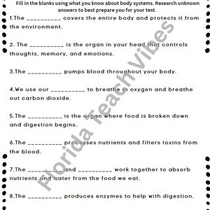 5th Grade Science | Body Systems | F.A.S.T. Test Prep - Etsy