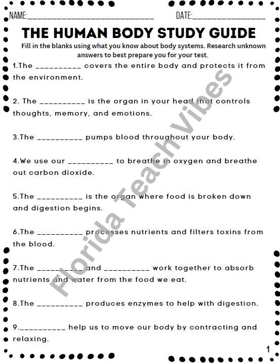 5th Grade Science | Body Systems | F.A.S.T. Test Prep - Etsy