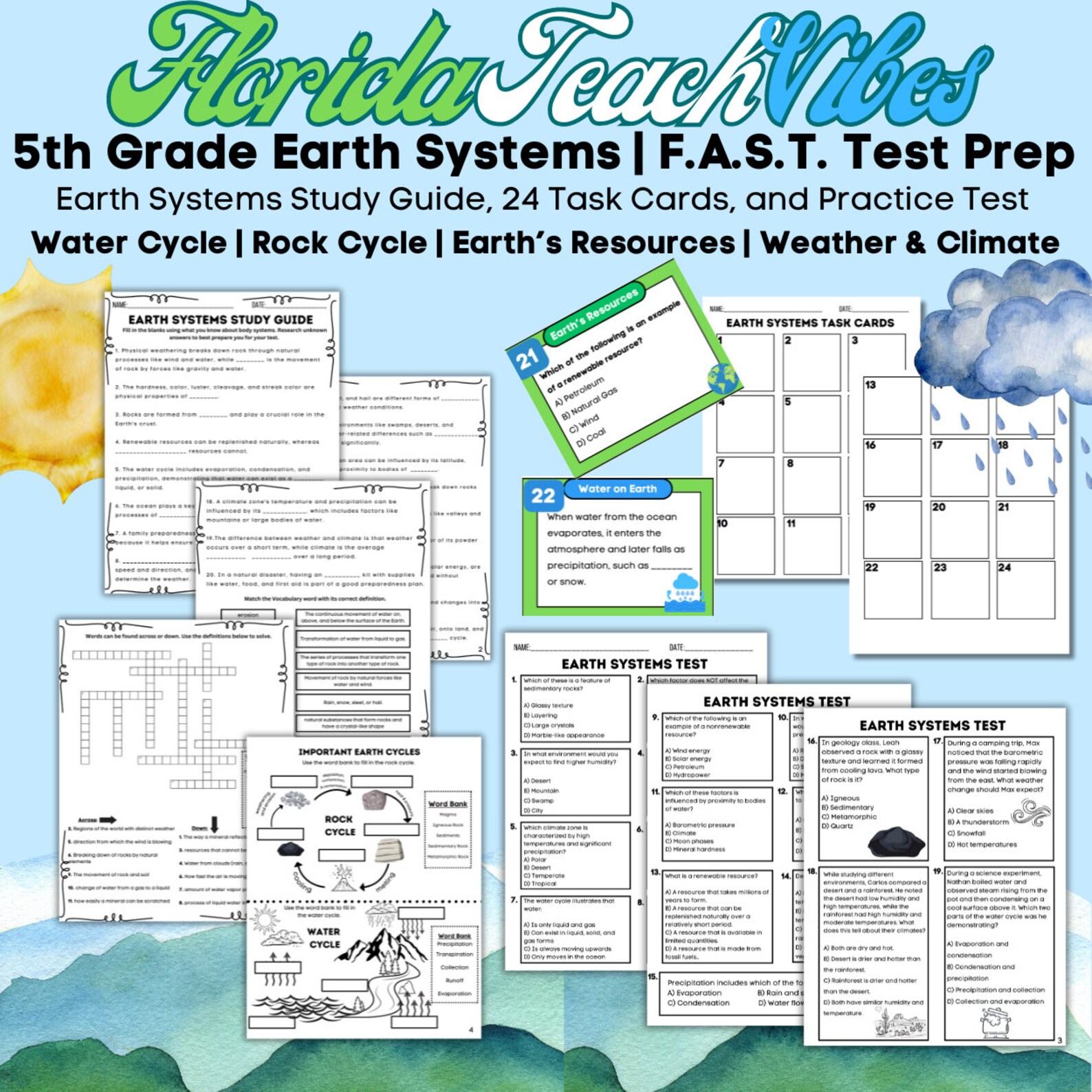 5th Grade Science Earth's Resources, Weather, Climate, Cycles F.A.S.T ...