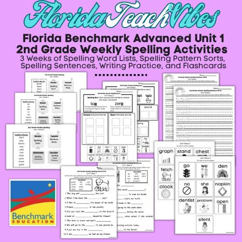 Florida Benchmark Advanced Unit 1 | Second Grade Spelling Weekly ...