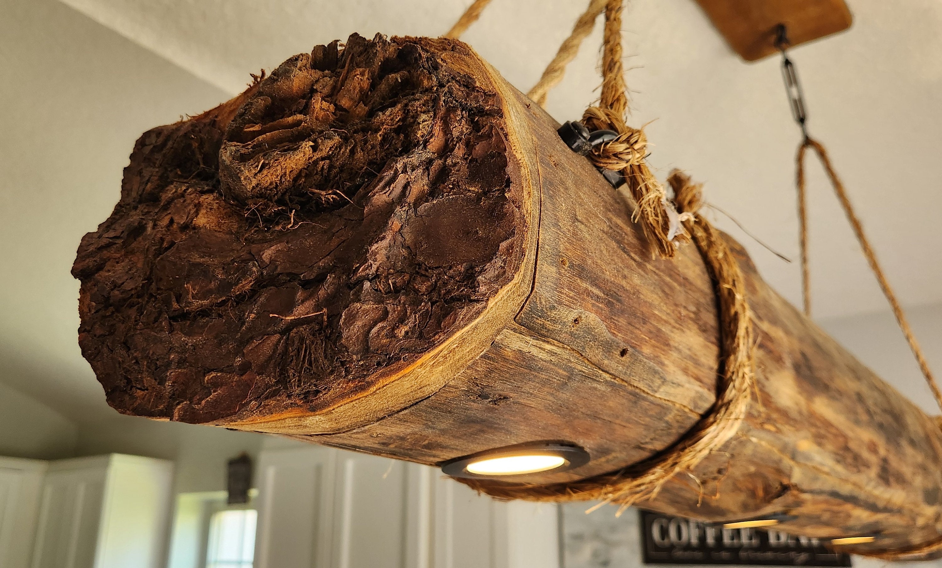 Live Edge Real Log Hanging Chandelier Lamp With Recessed LED Lights ...