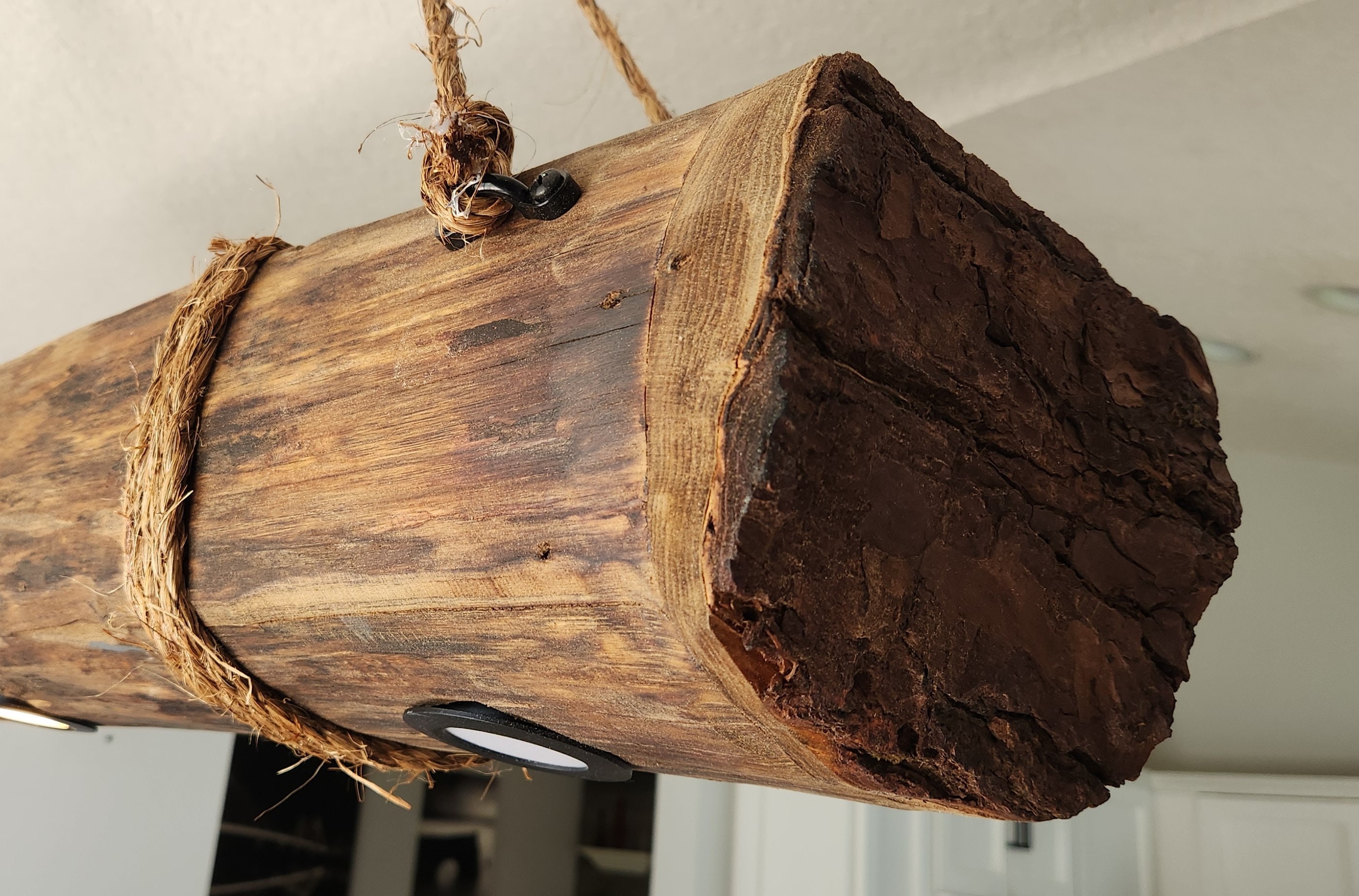 Live Edge Real Log Hanging Chandelier Lamp With Recessed LED Lights ...