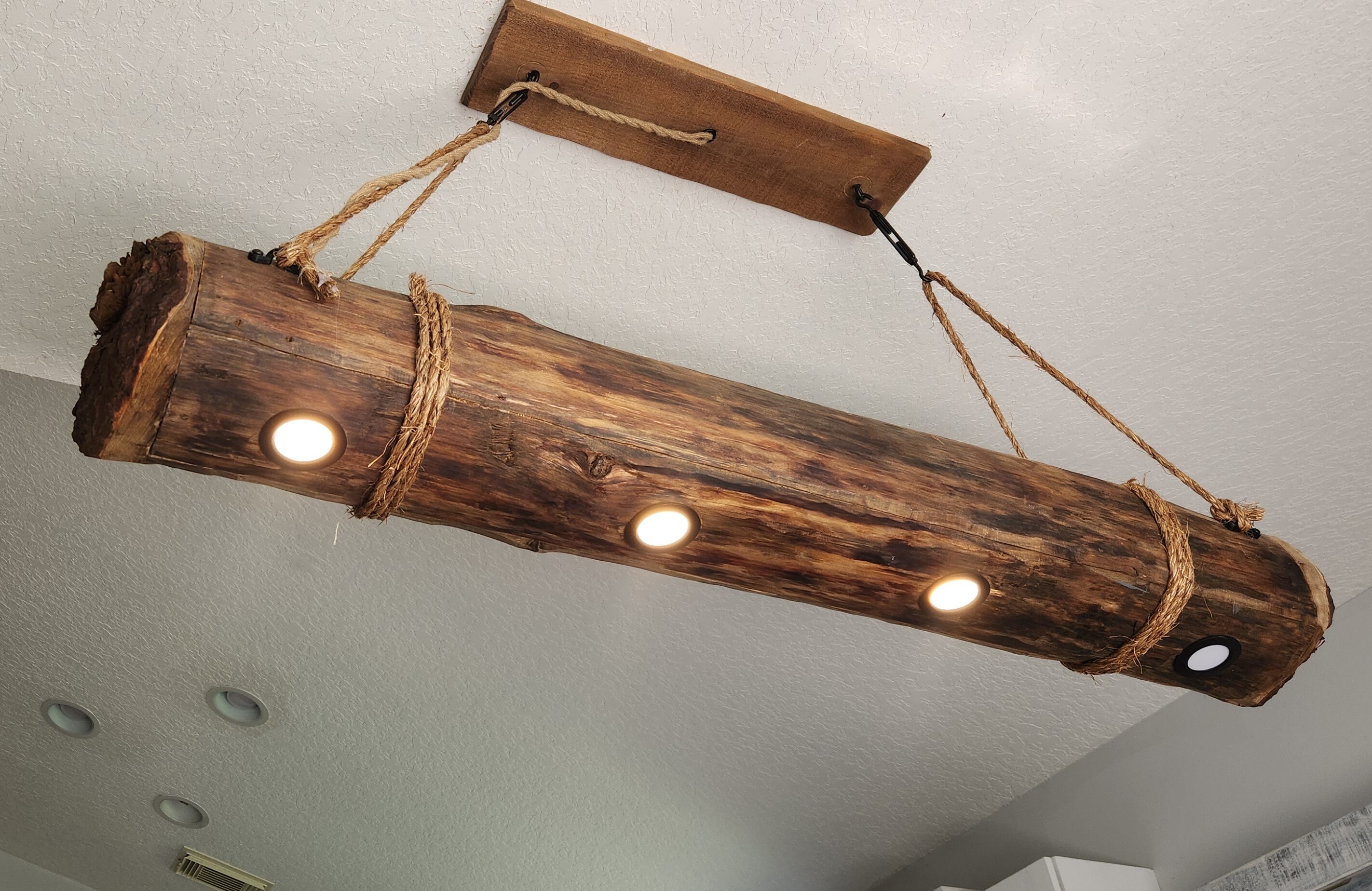 Live Edge Real Log Hanging Chandelier Lamp With Recessed LED Lights ...