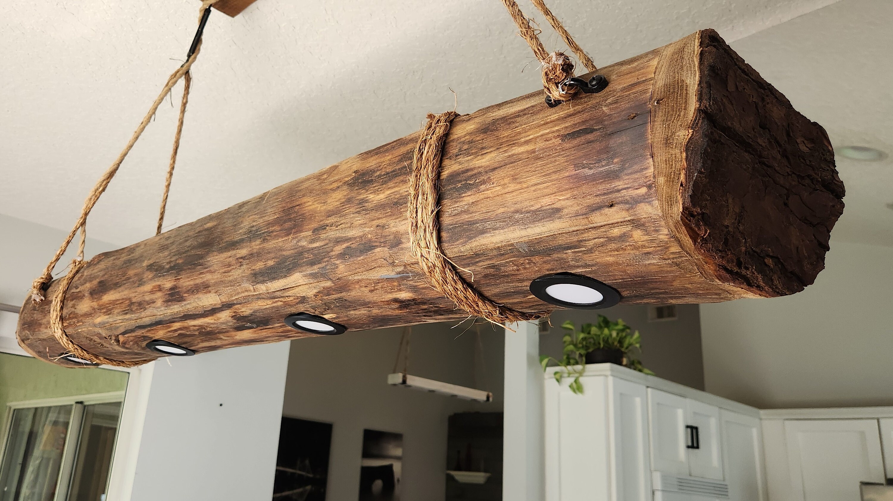 Live Edge Real Log Hanging Chandelier Lamp With Recessed LED Lights ...