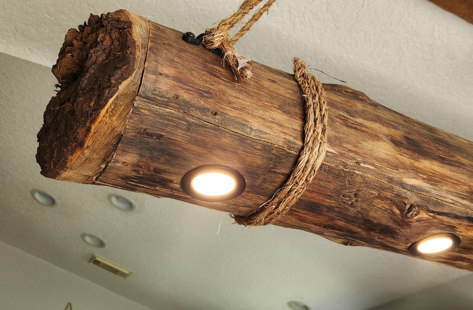 Live Edge Real Log Hanging Chandelier Lamp With Recessed LED Lights ...