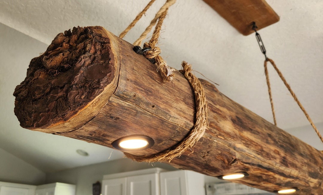 Live Edge Real Log Hanging Chandelier Lamp With Recessed LED Lights ...